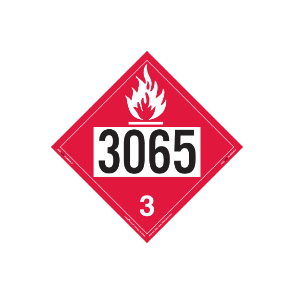 FLAMMABLE LIQUID PLACARD, UN 3065, REMOVABLE VINYL, EA ...