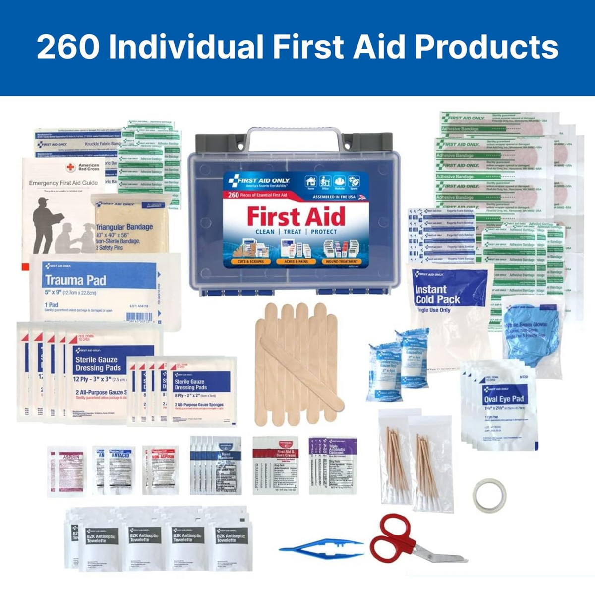 First Aid Only 50-Person Emergency 260 Pcs. First Aid Kit ...
