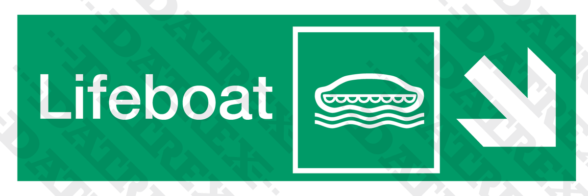 IMO LIFESAVING SIGNS Lifeboat arrow diagonal down right - 100mm x 300m ...