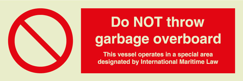 MARINE PROHIBITION SIGN: DO NOT THROW GARBAGE OVERBOARD + SYMBOL - 200 ...