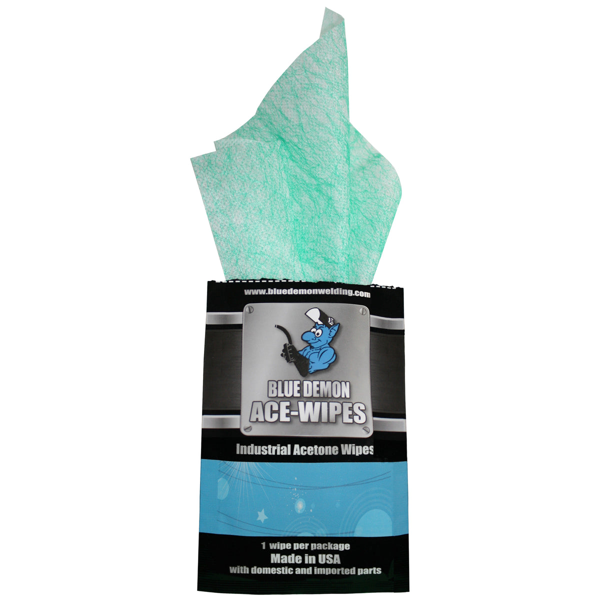 Blue Demon Ace-Wipes, 7" x 6" 99.5% acetone disposable surface cleanin ...