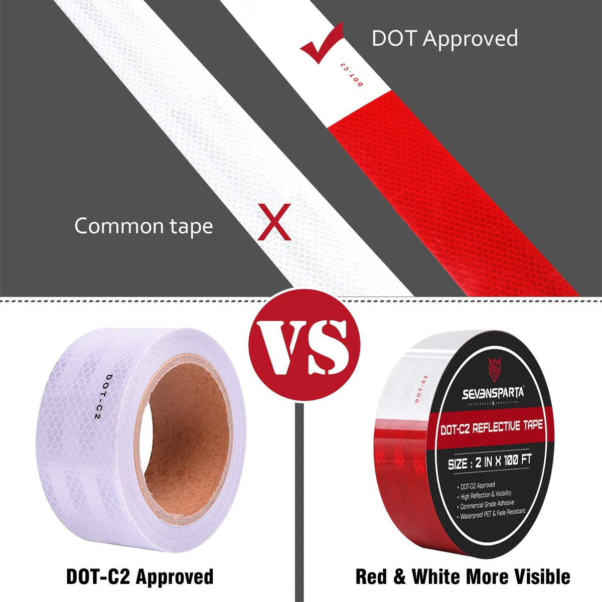 Sevensparta - DOT-C2 Reflective Safety Tape 2 Inch x 100 Feet (Red and ...