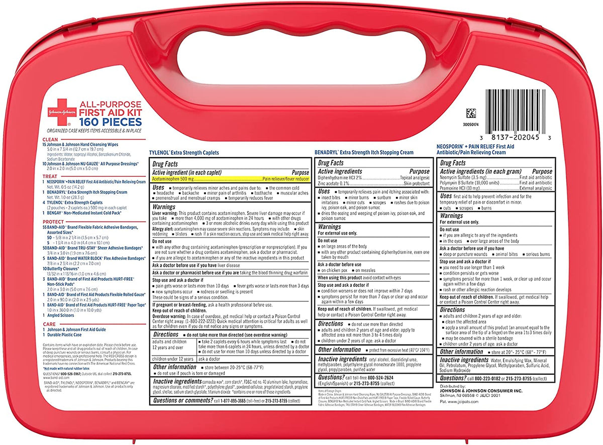 Johnson & Johnson All-Purpose Portable Compact Emergency First Aid Kit ...