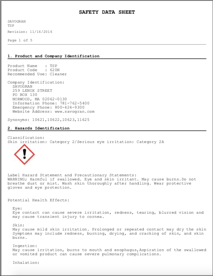 Trisodium Phosphate Msds